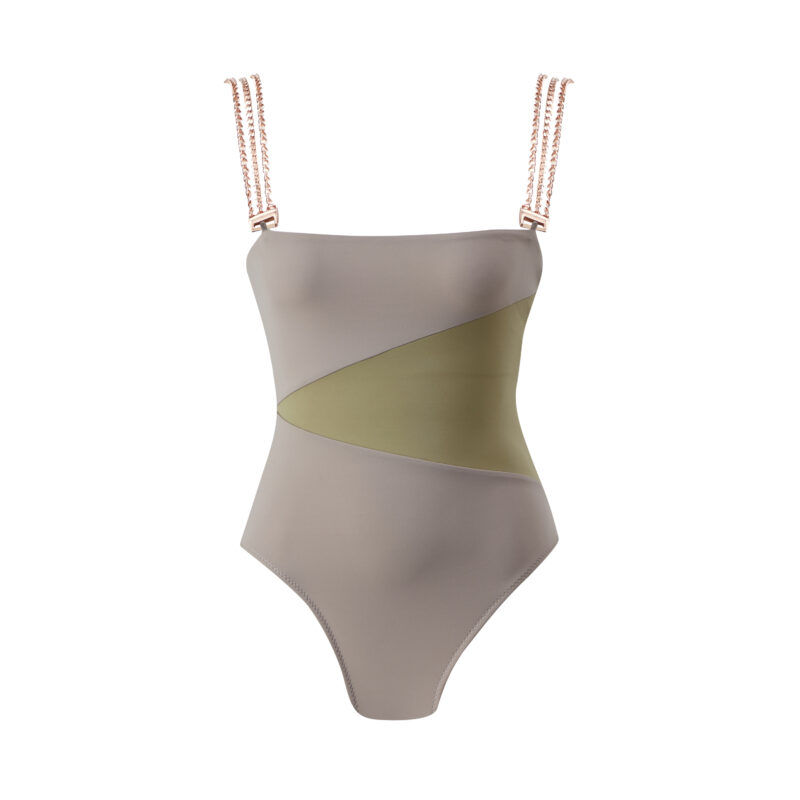 Lovekini Jane Grey & Green Swimsuit With Rose Gold Chain Straps