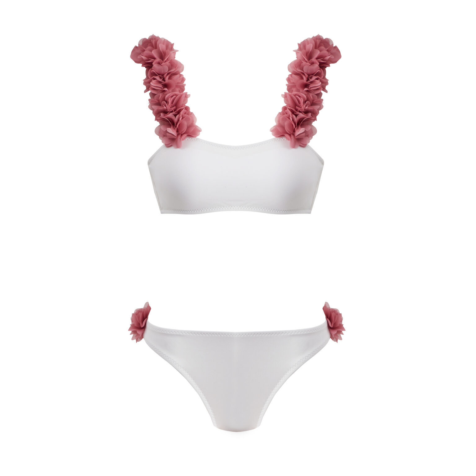 Lovekini Rosa White Bikini With D.Pink Chiffon Flowers Straps | Pink