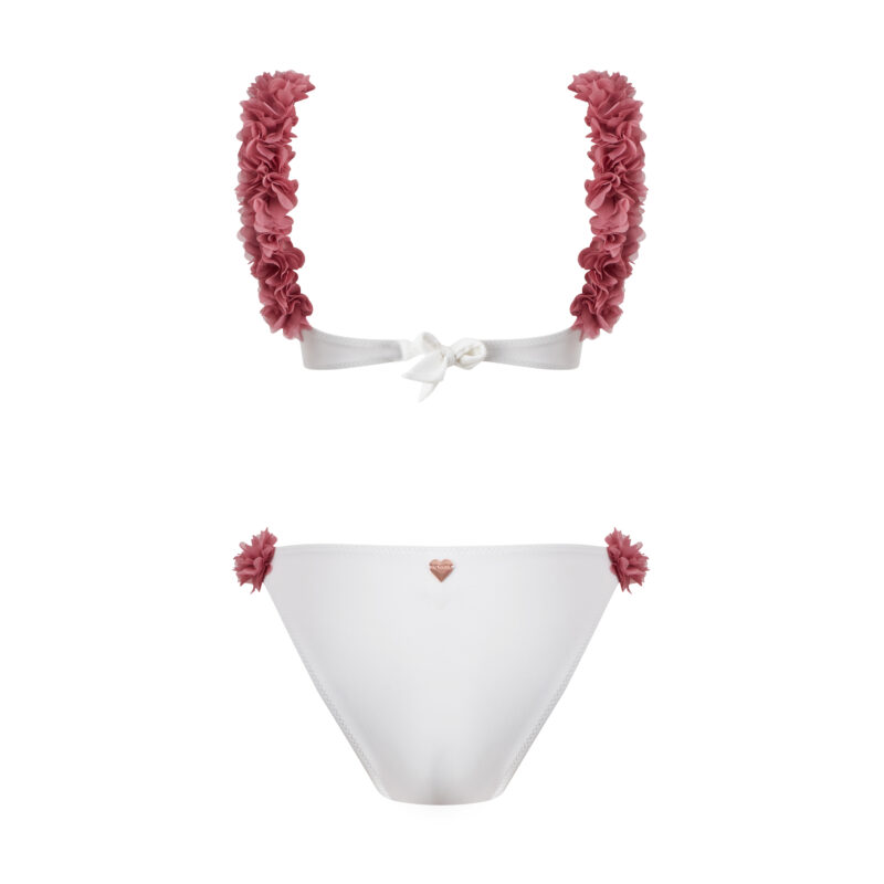 Lovekini Rosa White Bikini With D.Pink Chiffon Flowers Straps | Pink