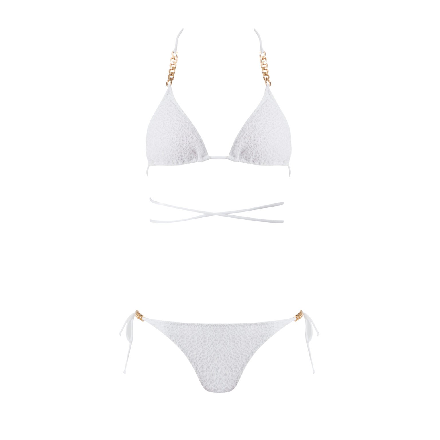 Lovekini Rachel White Mesh Bikini With Gold Straps