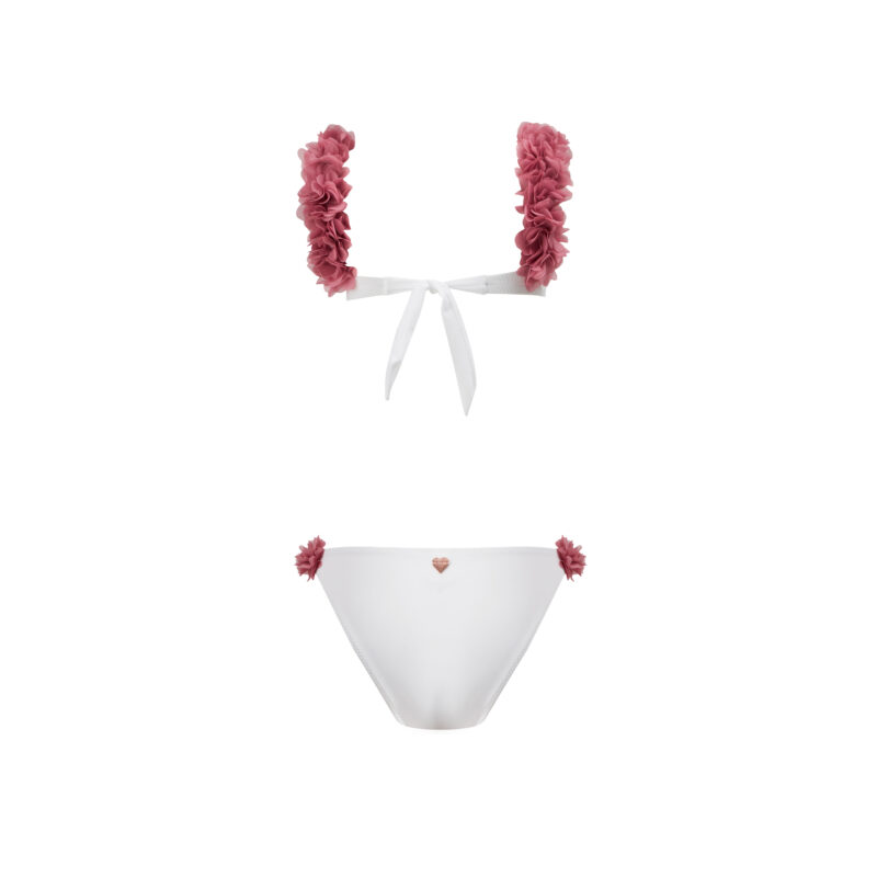 Lovekini Rosa White Kids Bikini With Pink Chiffon Flowers Straps Lovekini Rosa White Kids Bikini With Pink Chiffon Flowers Straps